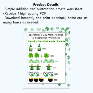 St. Patrick's Day Printable Math Worksheet - Addition and Subtraction ...