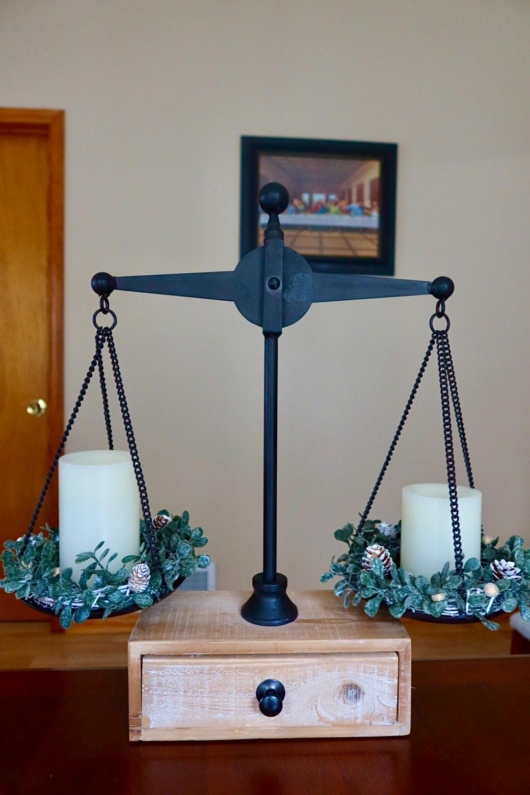 Rustic Candle Holder Balance Scale With Greenery Accents - Etsy