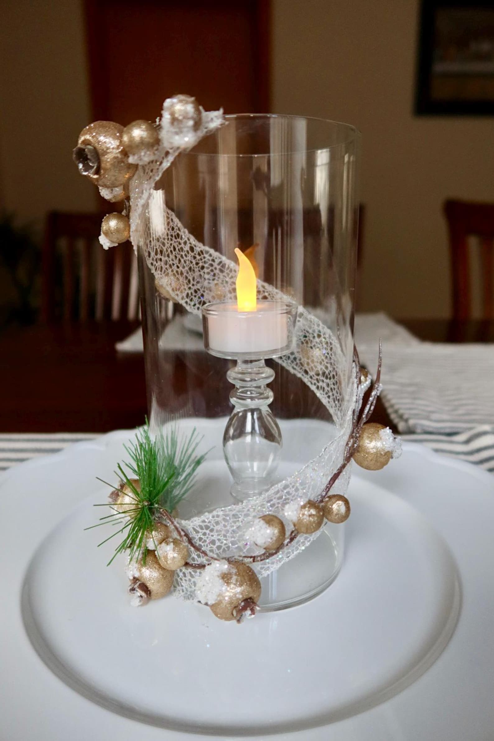 Elegant Glass Candle Holder With Gold and Frosted Accents - Etsy