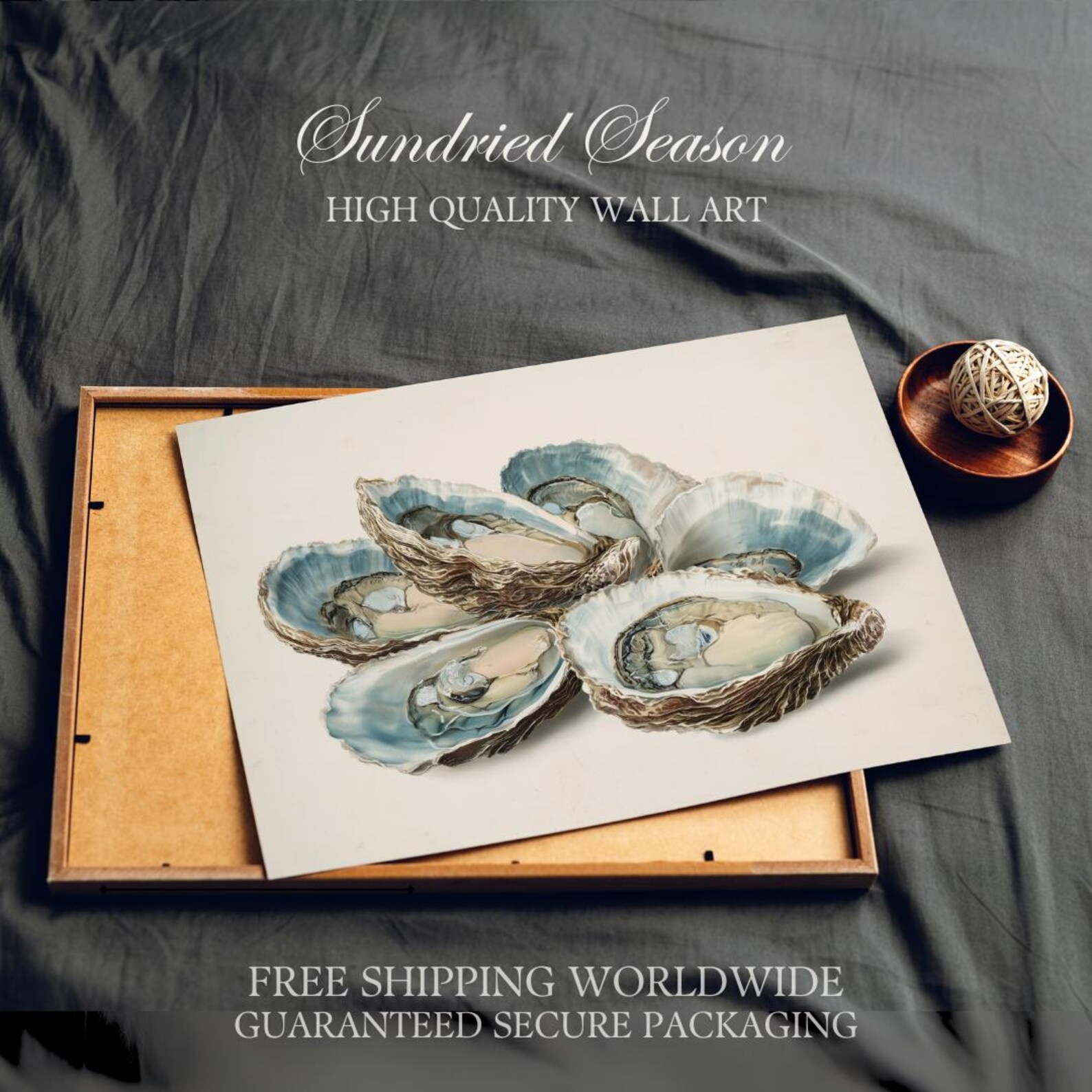 Elegant Blue Oyster Shell Art Print, Coastal Kitchen Wall Decor ...