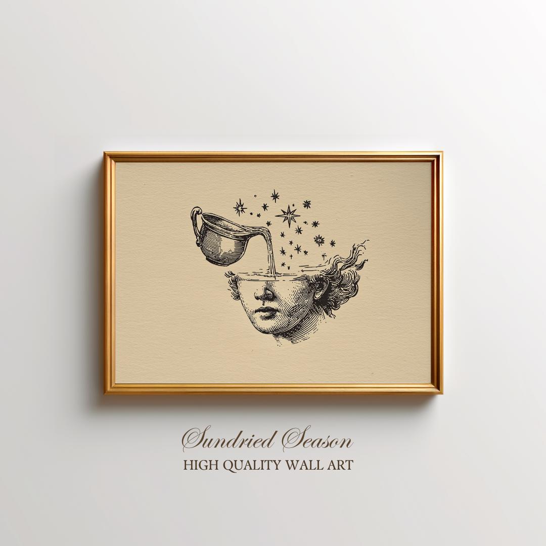 Aquarius Zodiac Art Print, Surreal Astrology Water Bearer Illustration ...