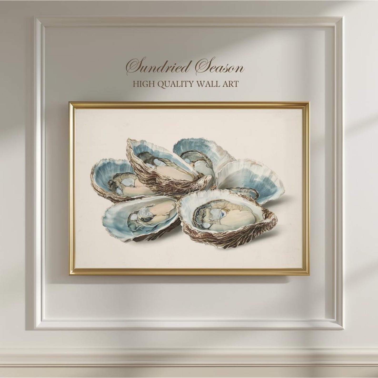 Elegant Blue Oyster Shell Art Print, Coastal Kitchen Wall Decor ...