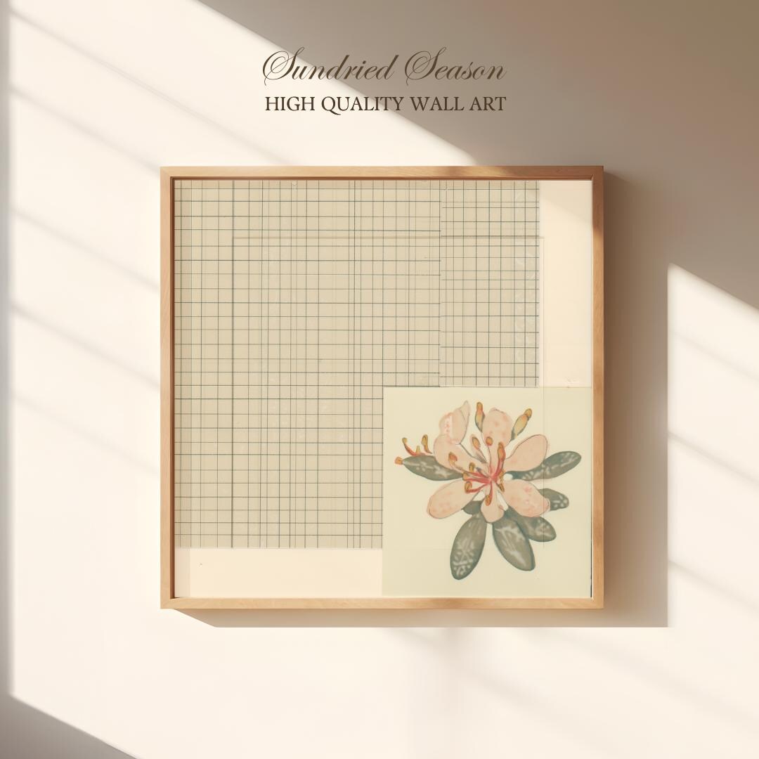 Botanical Flower Collage Art Print, Vintage Grid and Floral Poster ...