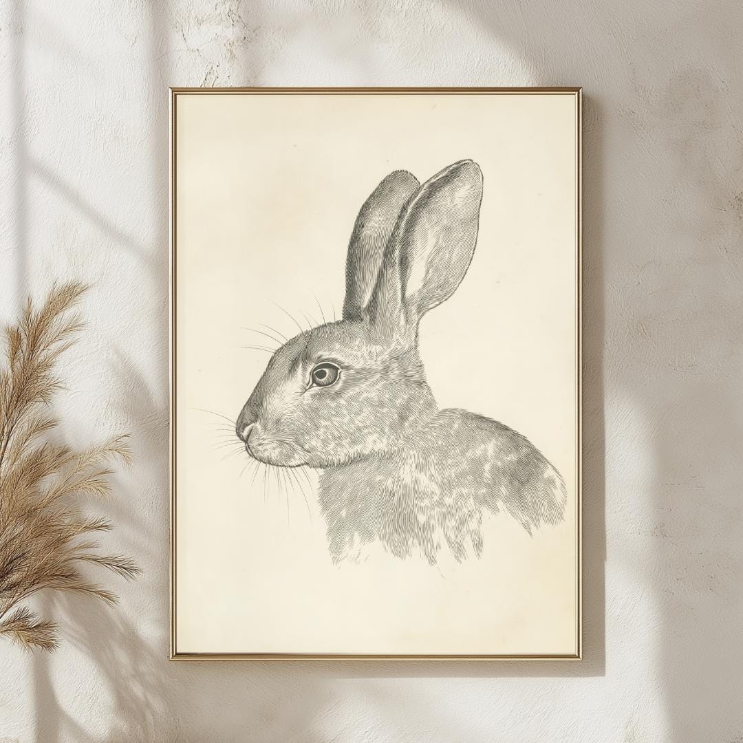 Vintage Rabbit Illustration Print, Antique Animal Sketch Poster ...