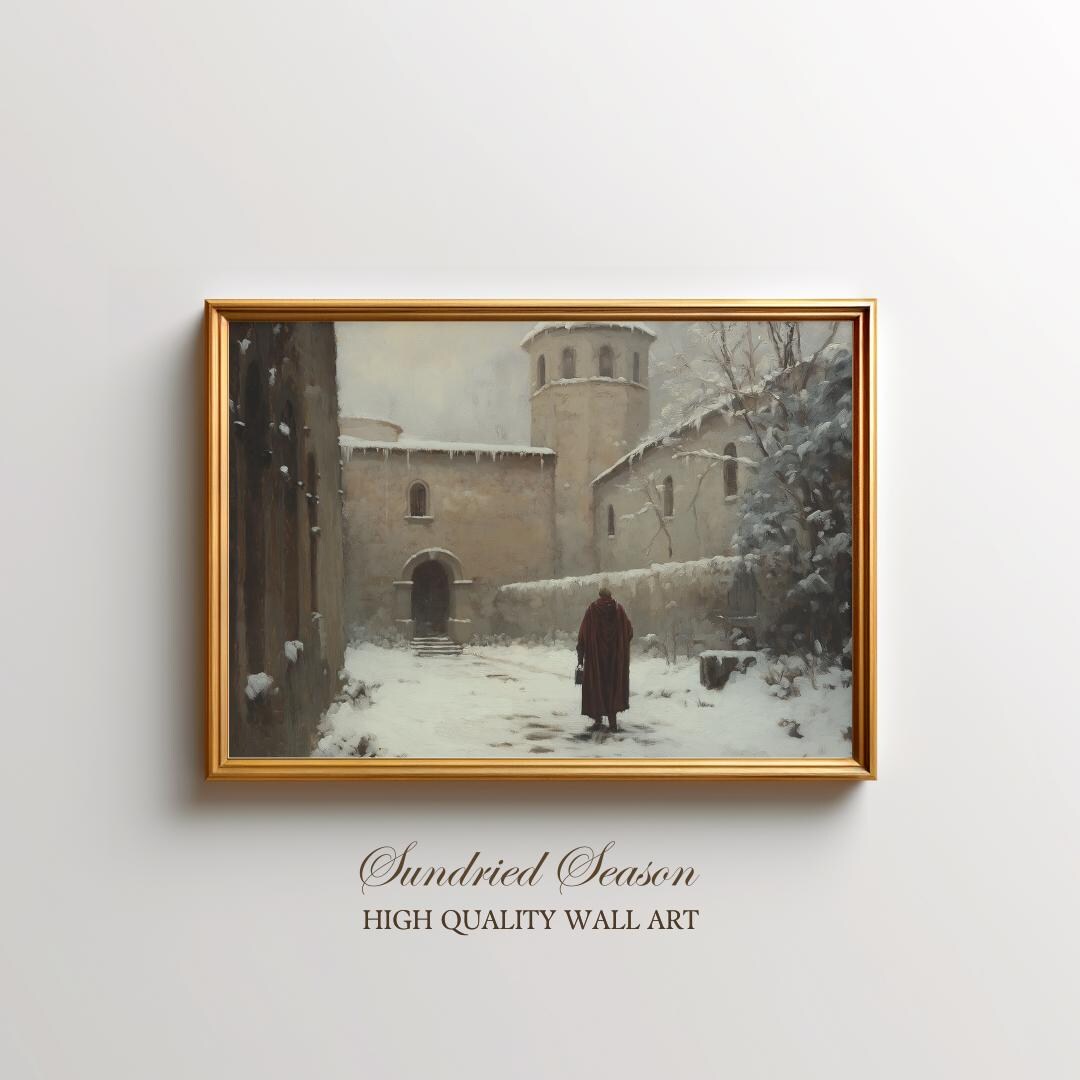 Vintage Christmas Monk Wall Art, Historical Holiday Print, Snowy ...