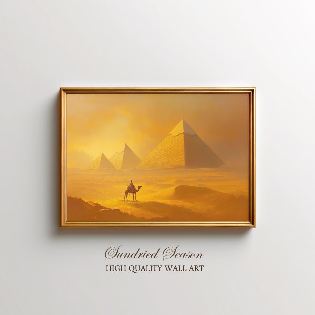 Golden Egyptian Pyramid Art Print, Ancient Desert Landscape Wall Decor ...