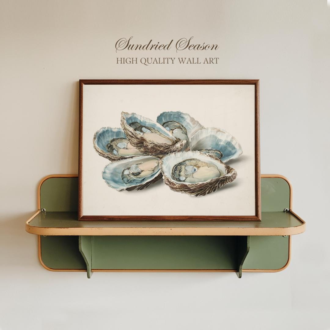 Elegant Blue Oyster Shell Art Print, Coastal Kitchen Wall Decor ...