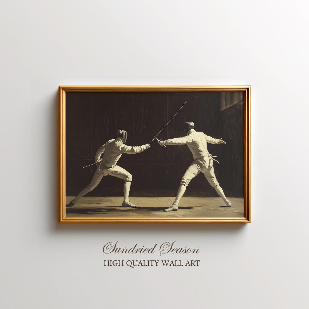 Fencing Duel Painting, Elegant Sword Fighting Wall Art, Classic Sports ...