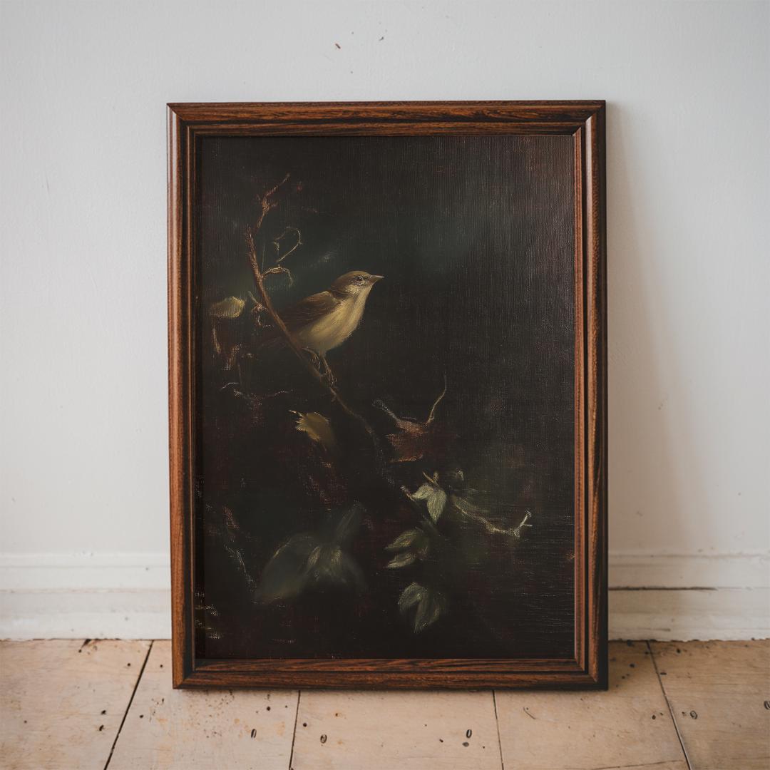 Vintage Nightingale Oil Painting, Dark Baroque Bird Art Print, Moody ...