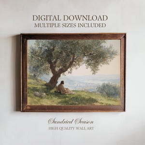 Christ Under Olive Tree Digital Art Print, Peaceful Jesus in ...
