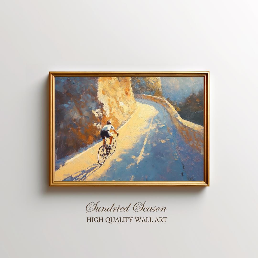 Cyclist on Mountain Road Wall Art, Bike Ride Print, Outdoor Adventure ...