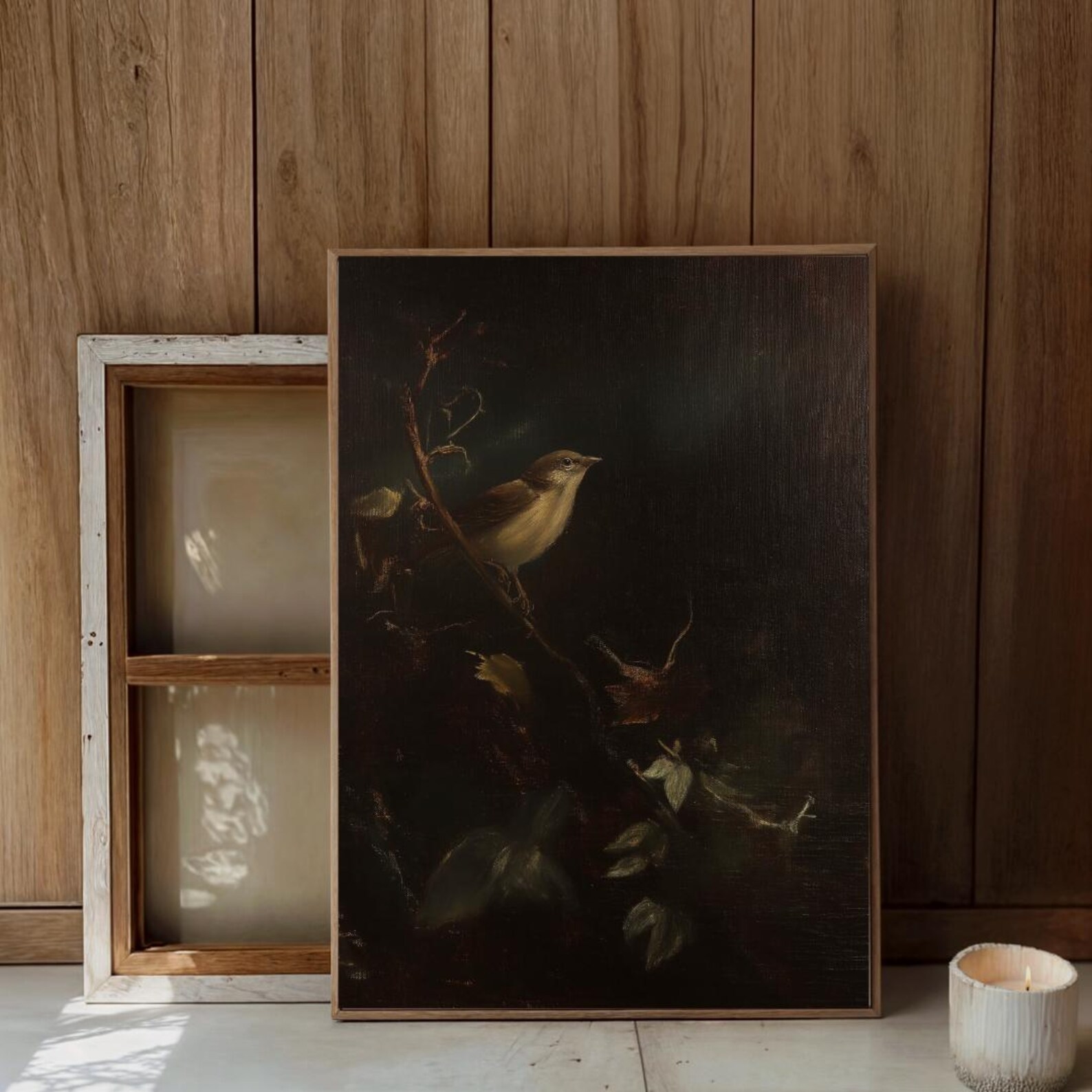 Vintage Nightingale Oil Painting, Dark Baroque Bird Art Print, Moody ...