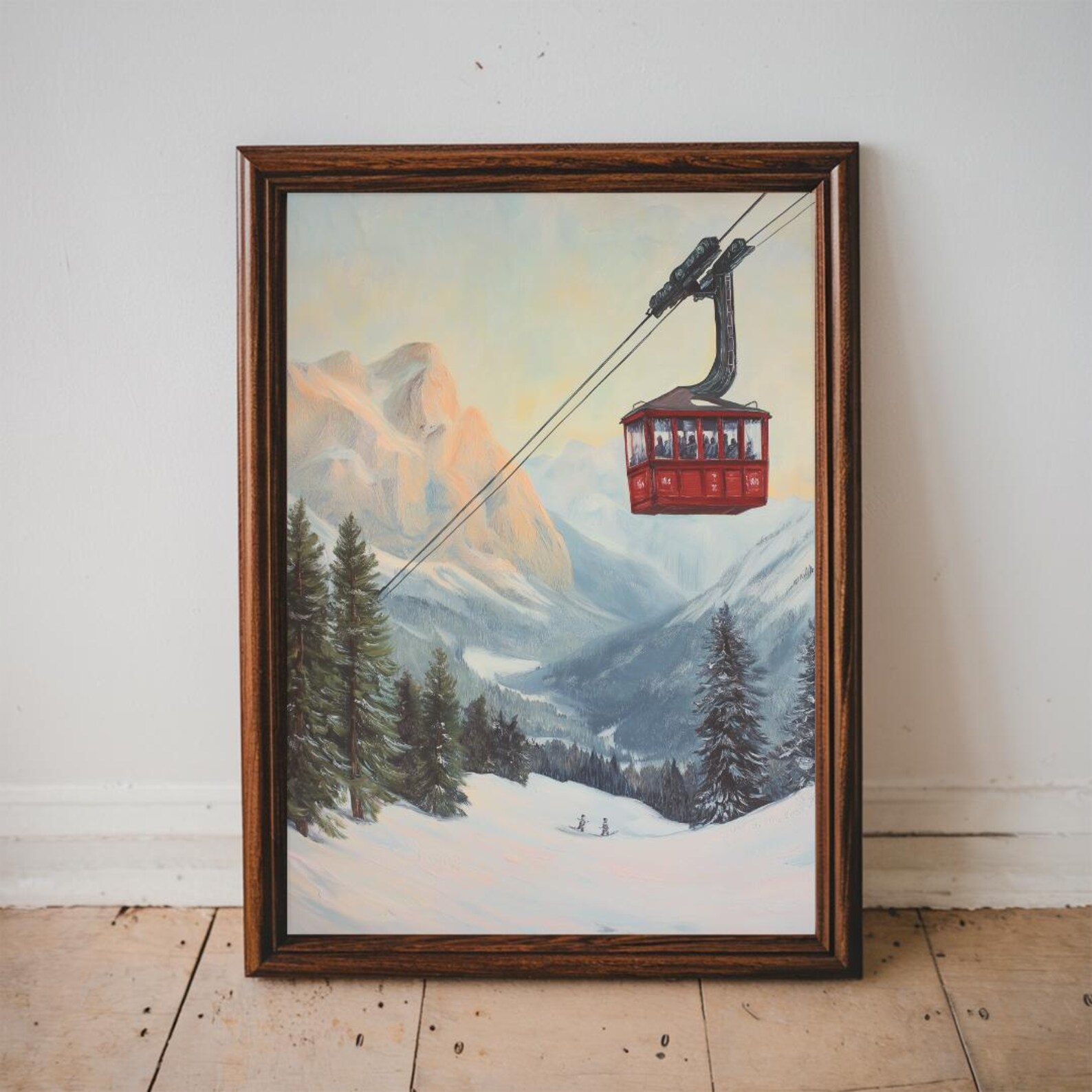 Ski Resort Cable Car Wall Art, Alpine Mountain Snow Scene, Winter ...