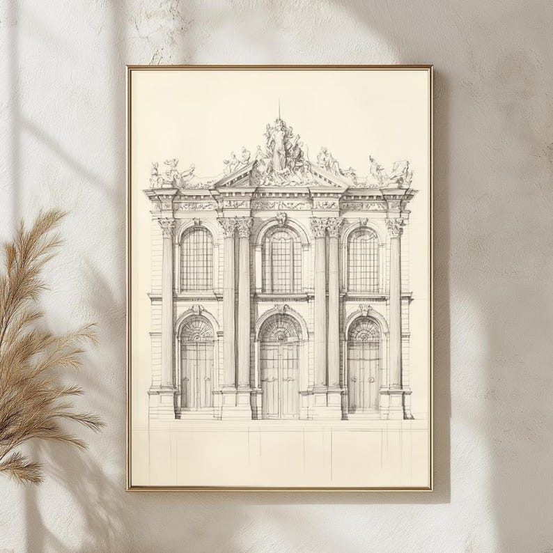 Palace of Versailles Architecture Sketch Art Print, Elegant Baroque ...