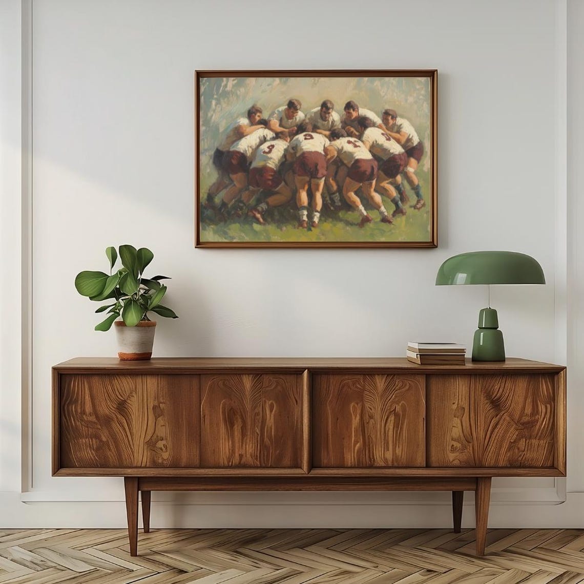 Vintage Rugby Scrummage Art Print, Classic Team Sports Painting ...