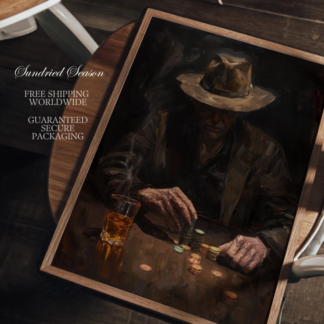Vintage Poker Player Western Art Print, Old West Gambler Painting ...