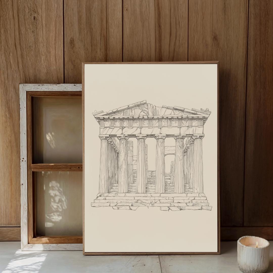 Ancient Greek Temple Sketch Print, Parthenon Architecture Drawing ...