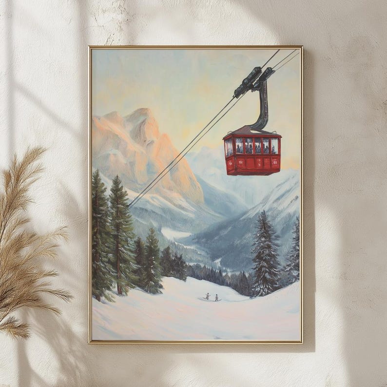 Ski Resort Cable Car Wall Art, Alpine Mountain Snow Scene, Winter ...