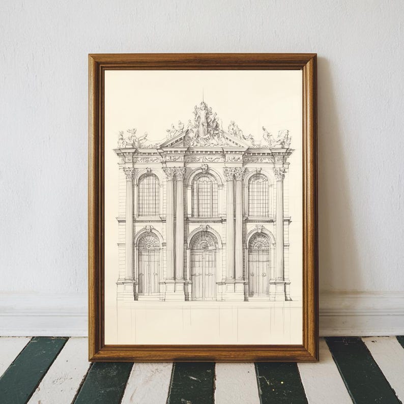 Palace of Versailles Architecture Sketch Art Print, Elegant Baroque ...