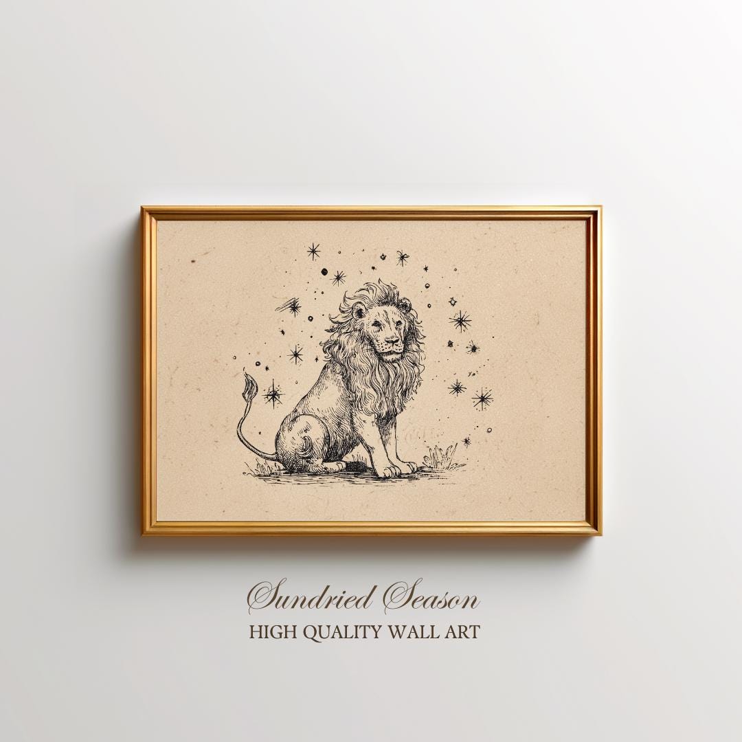 Leo Lion Art Print, Vintage Celestial Zodiac Sign Illustration ...