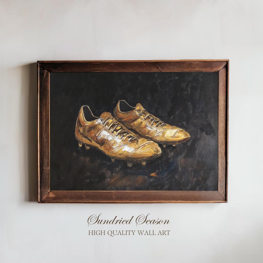 Gold Football Boots Art Print, Soccer Cleats Painting, Sports Fan Wall ...
