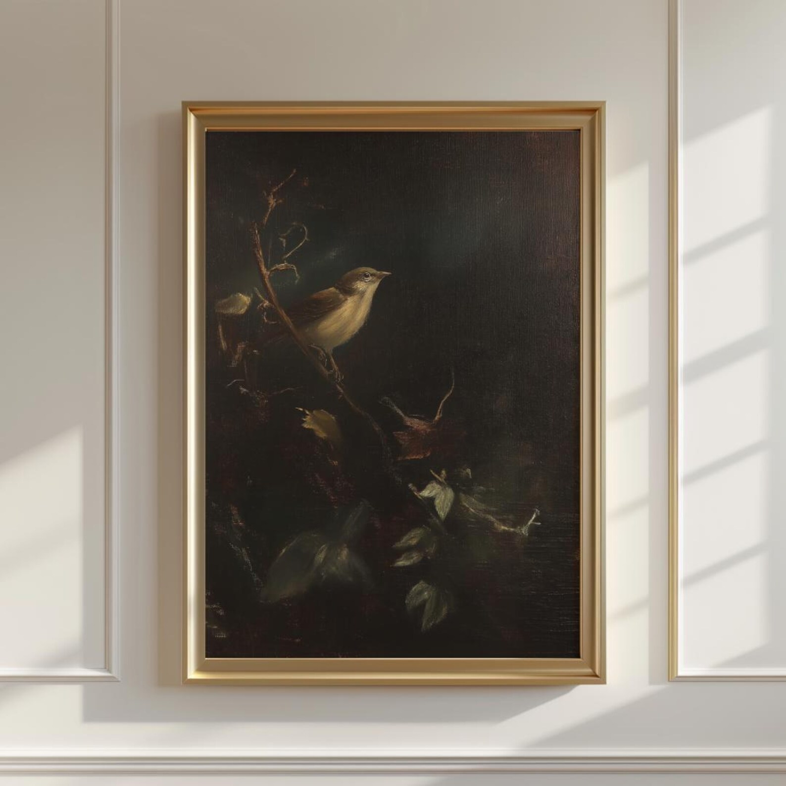 Vintage Nightingale Oil Painting, Dark Baroque Bird Art Print, Moody ...