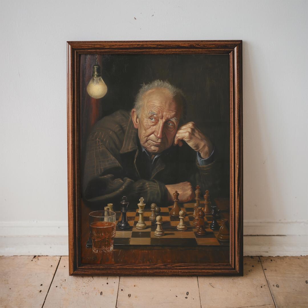 Vintage Chess Player Portrait Painting, Classic Strategy Art Print ...