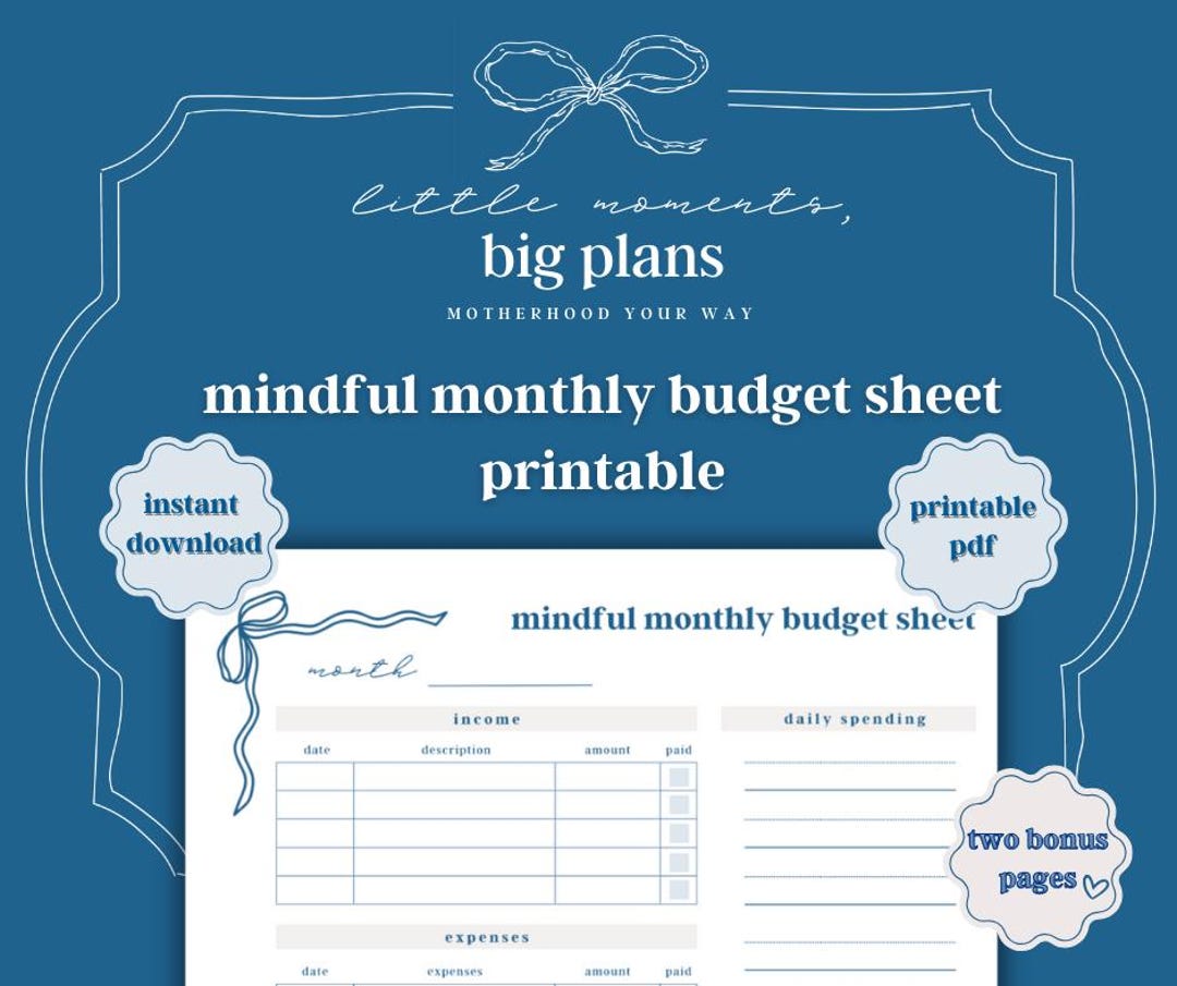 Mindful Monthly Budget Sheet | Digital Budget Tracker for Moms ...
