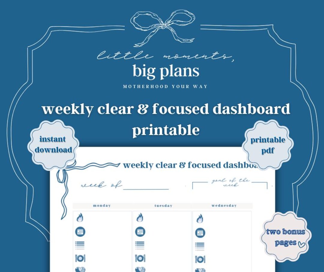 Weekly Clear & Focused Dashboard | Digital Planner for Moms | Organize ...