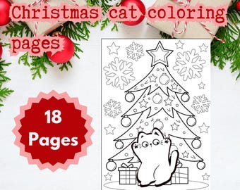 5 Page Downloadable, Printable Coloring PDF: Holiday Christmas Kitty ...