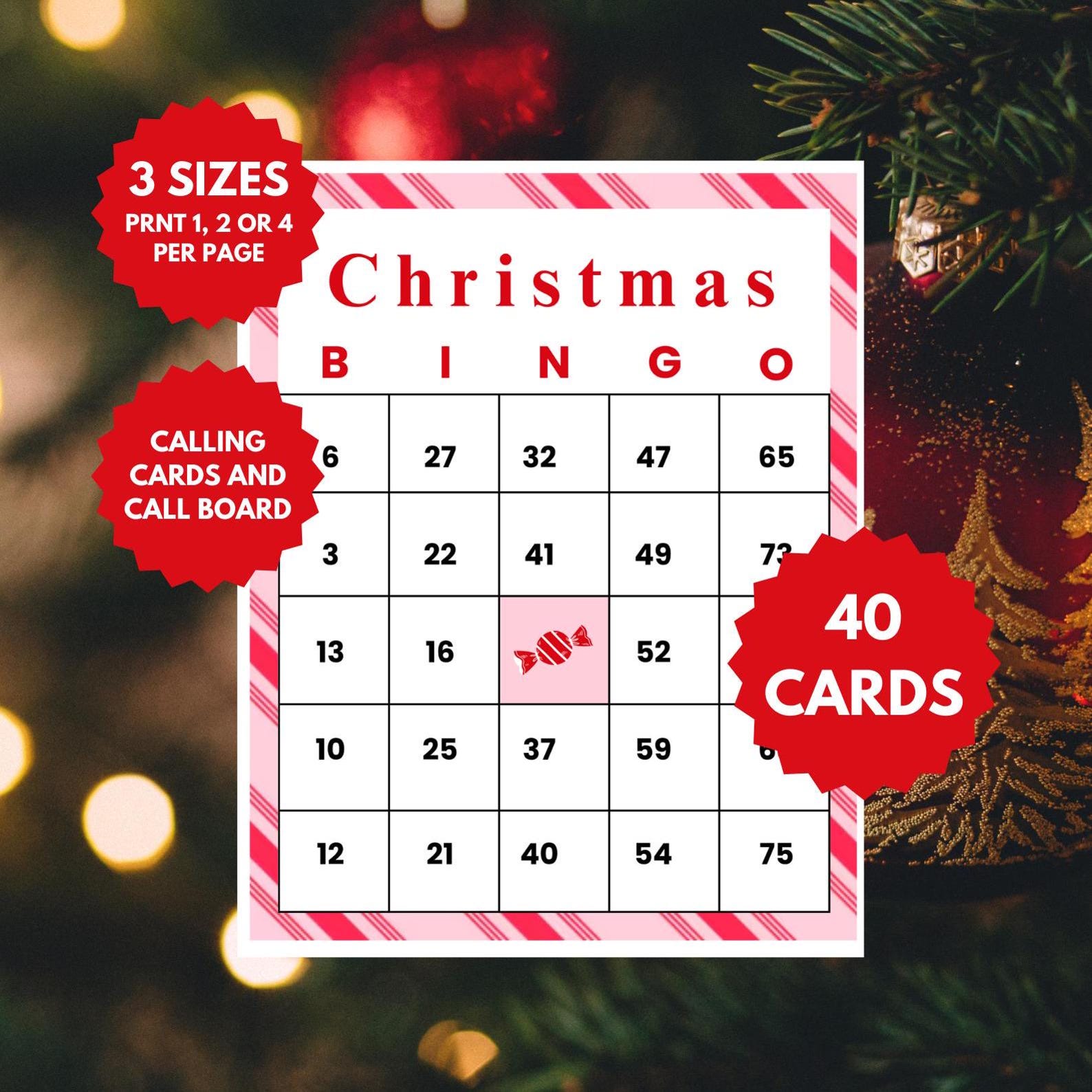 Pink Christmas Bingo Game - A4 Printable Bingo Cards With Numbers (1, 2 ...