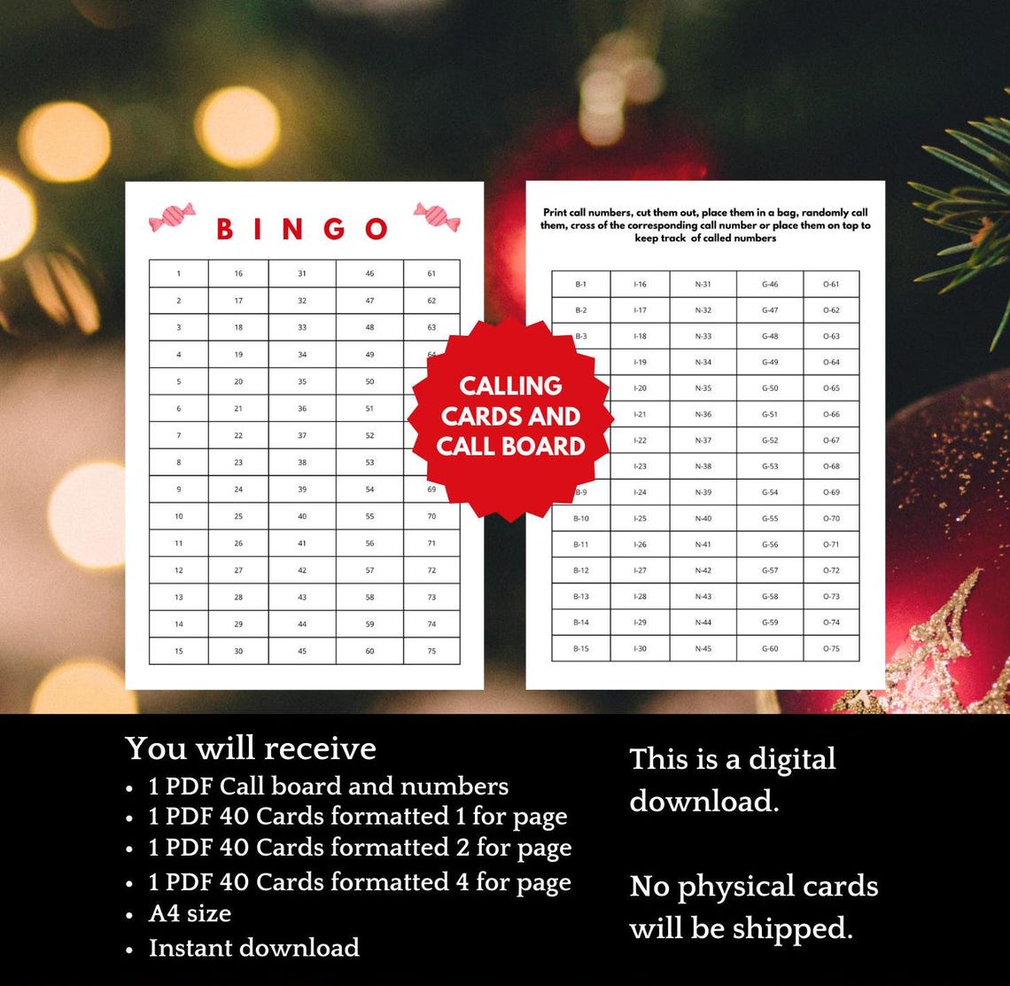 Pink Christmas Bingo Game - A4 Printable Bingo Cards With Numbers (1, 2 ...