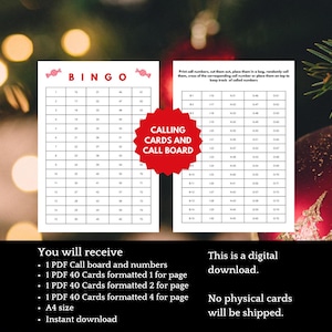 Pink Christmas Bingo Game - A4 Printable Bingo Cards With Numbers (1, 2 ...