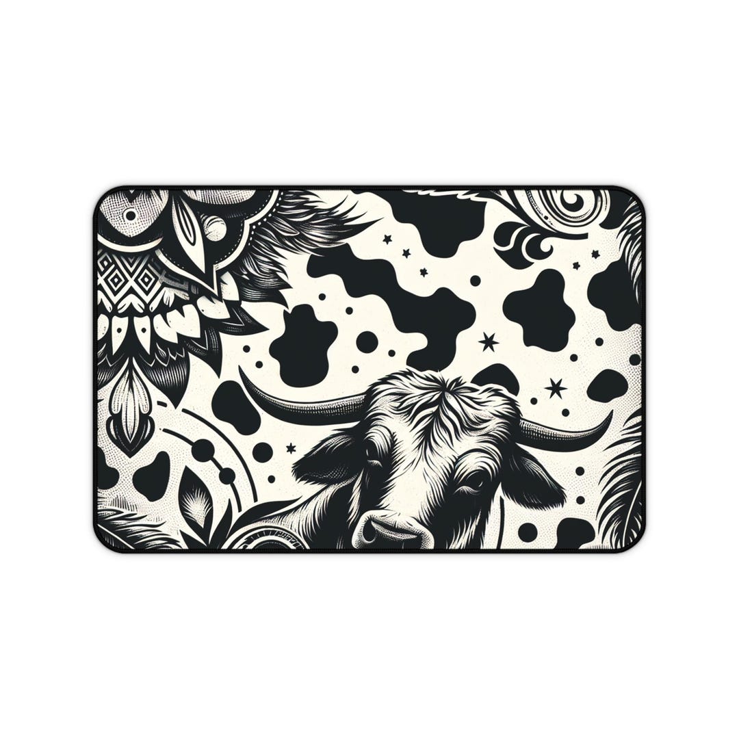 Artistic Cow Desk Mat, Bohemian Style, Home Office Decor, Gift for Cow ...