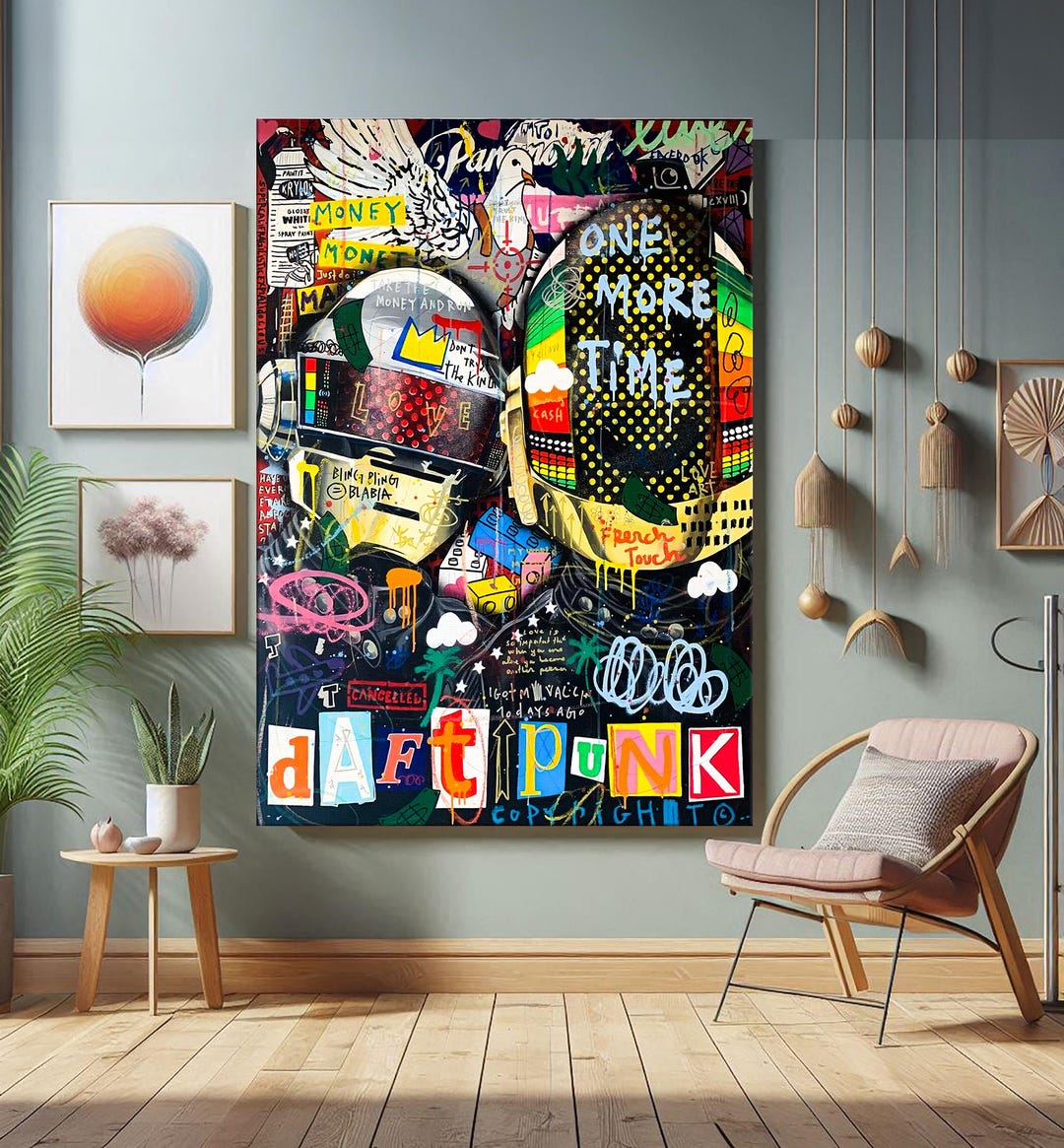Banksy Daft Punk Forever Pop Art Oil Painting | Handmade Paint on Canvas Artwork | 100% Original ...