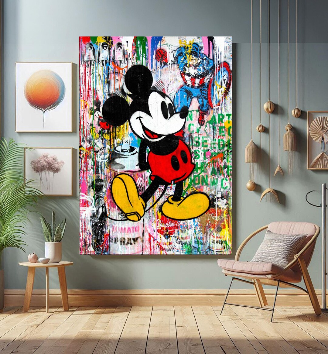Banksy Mickey Mouse Pop Art Oil Painting | Handmade Paint on Canvas ...