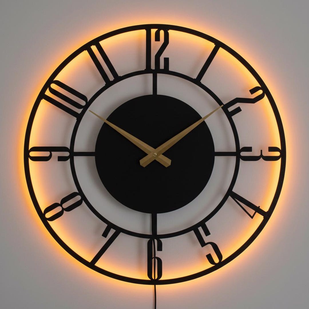 Modern LED Metal Wall Clock - Mid-century Silent Latin Numbers - Large ...