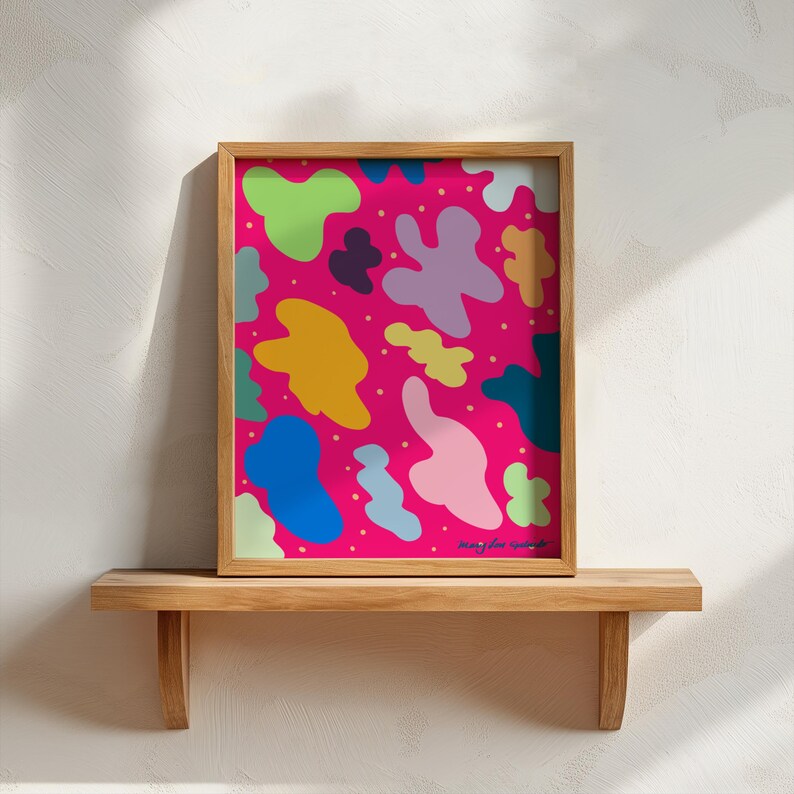 Colorful Abstract Art Print Wall Art Playful Blobs on Pink Background ...