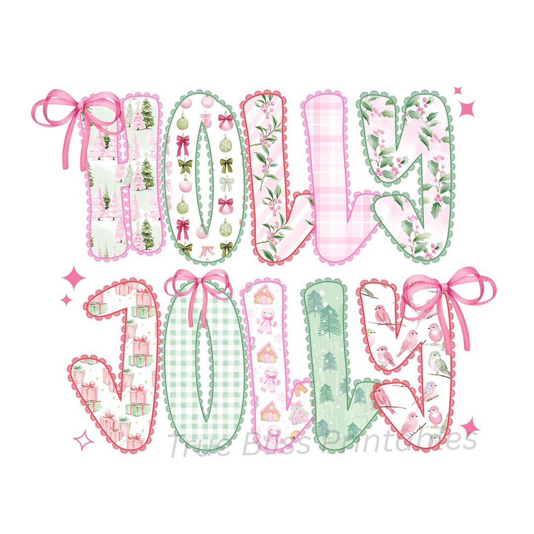 Coquette Holly Jolly Christmas PNG, Preppy Christmas Patterns Png ...