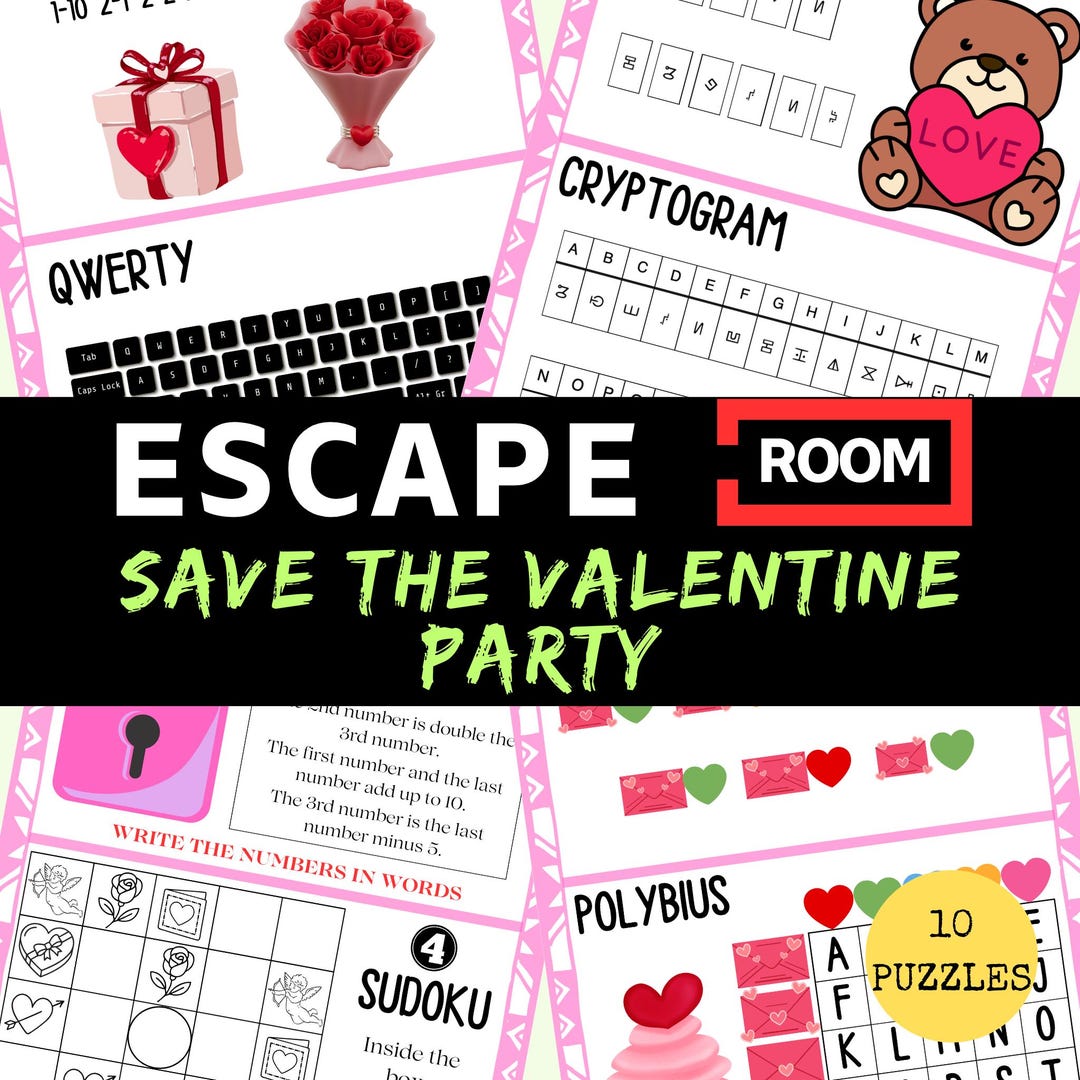 Valentine Day Escape Room Printable Puzzles Classroom Kids Birthday ...