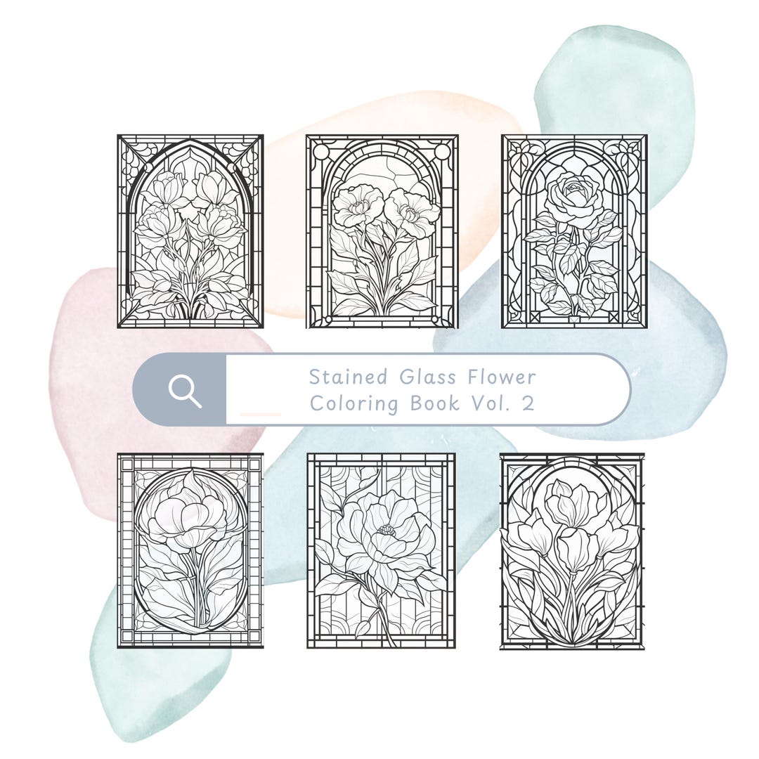 Stained Glass Flower Coloring Book Vol. 2 - Instant Digital Download ...