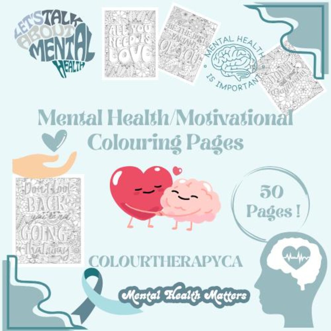 50 Mental Health/motivational Colouring Pages Refill Pack Digital ...
