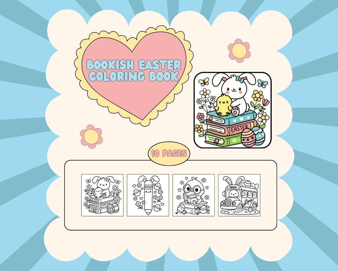 Bold, Cute & Easy Bookish Easter Coloring Book - Instant Digital ...