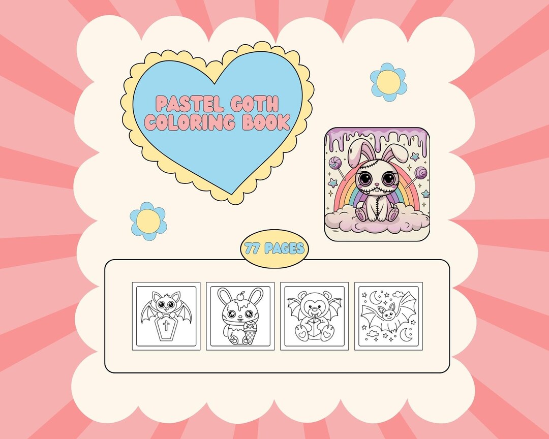 Bold, Cute & Easy Pastel Goth Coloring Book - Adult Coloring Book for ...