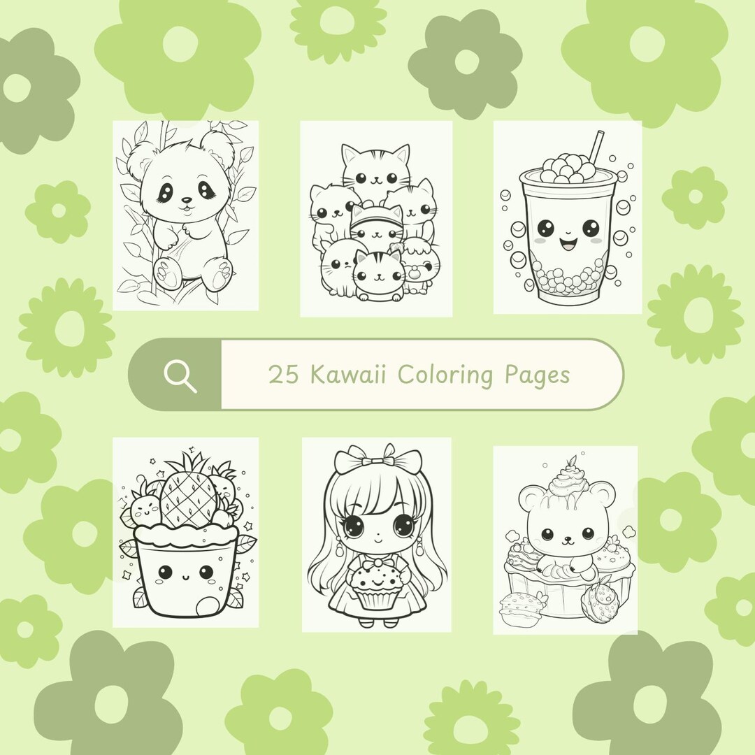 25 Kawaii Coloring Pages - Digital Download - Cozy Cute Coloring Book ...