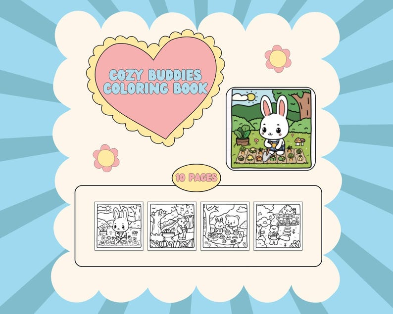 Cozy Buddies Coloring Book - Instant Digital Download - Adorable Adult ...