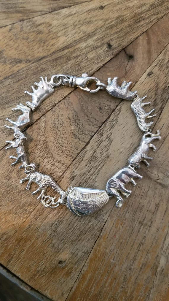 Sterling Silver Noah's Ark Animal Link Polished Brace… - Gem