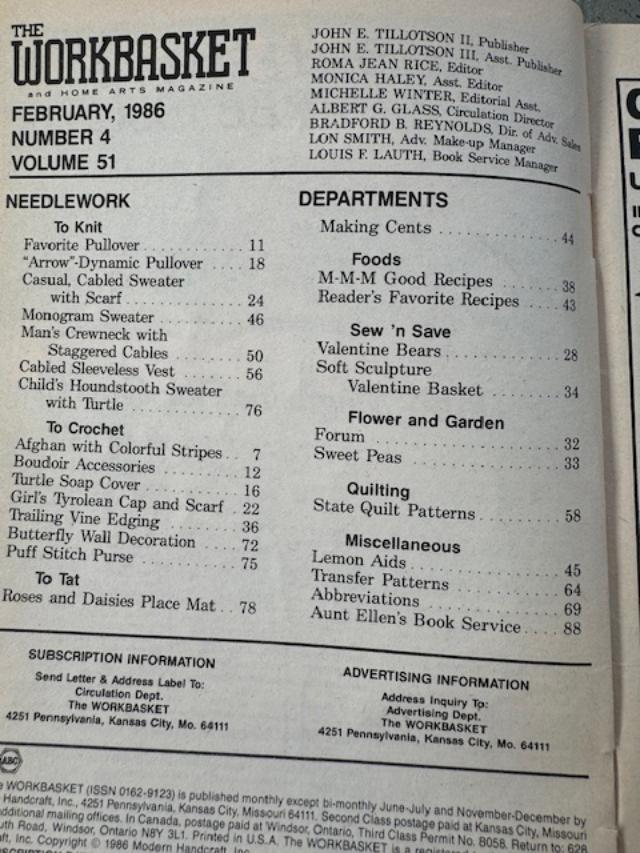 Vintage 1986 Workbasket Craft Pattern Magazine Knitting Crochet ...