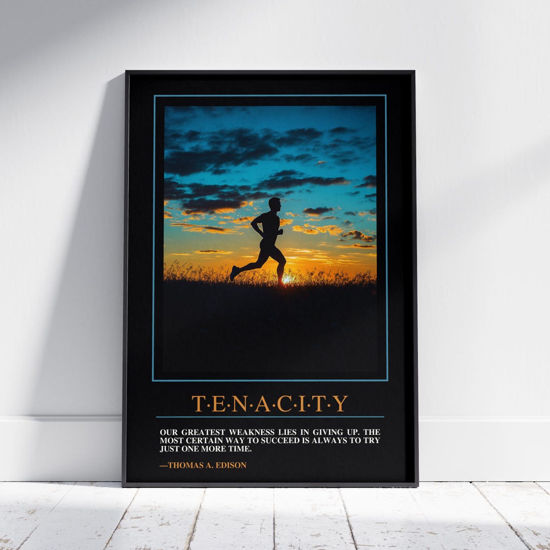Tenacity Motivational Poster - Framed Wall Art With Edison Quote for ...