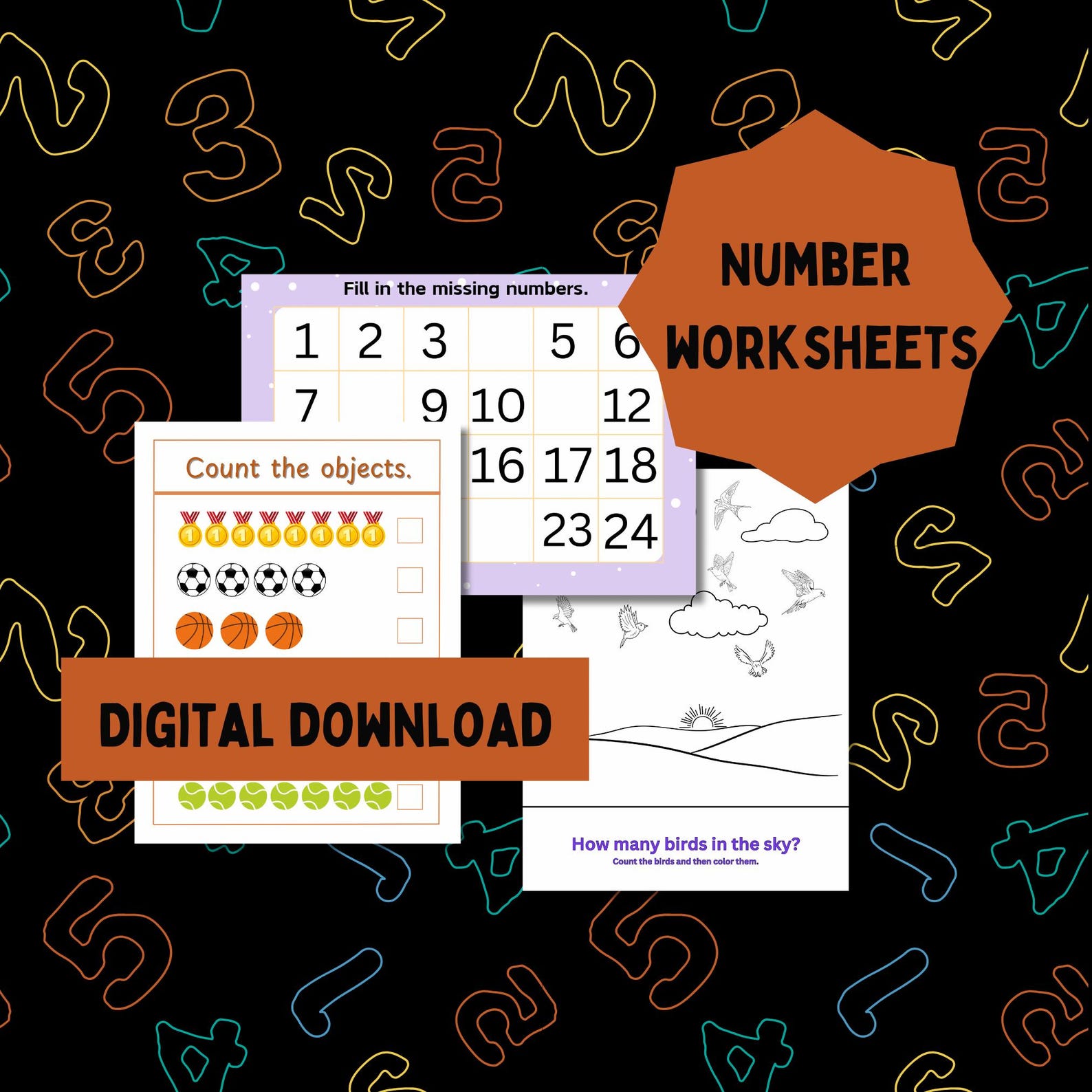 Number Worksheets for Kids, Counting and Number Identification, Fun ...